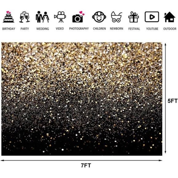 Party Supplies | 7x5ft Gold Backdrop Glitter Backdrop Gold Spots Bokeh ...